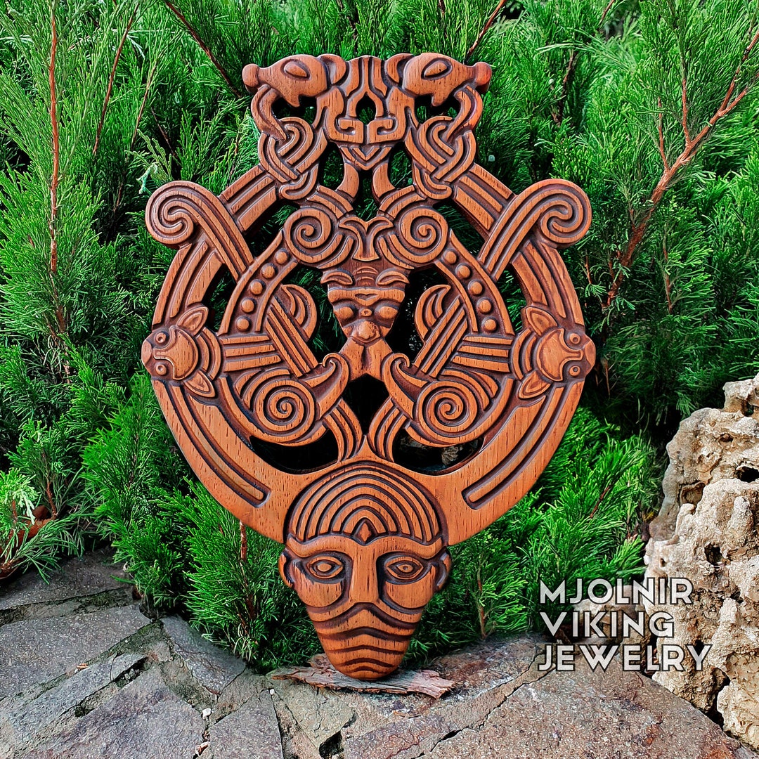 Oak Wood Odin Viking Wall Panel: Ravens & Wolves Norse Woodwork Decor ...