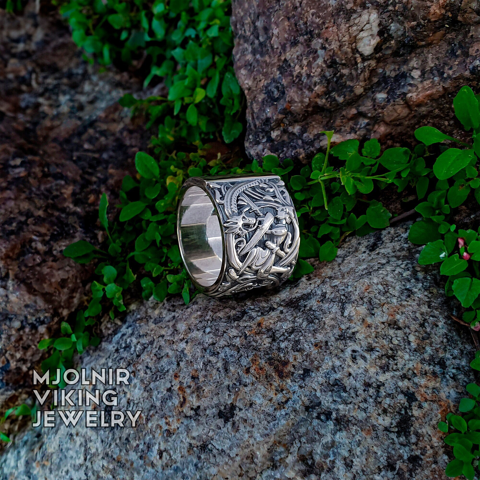 Sigurd and Fafnir Ring. Handcrafted Sterling Silver Viking Ring. Viking ...