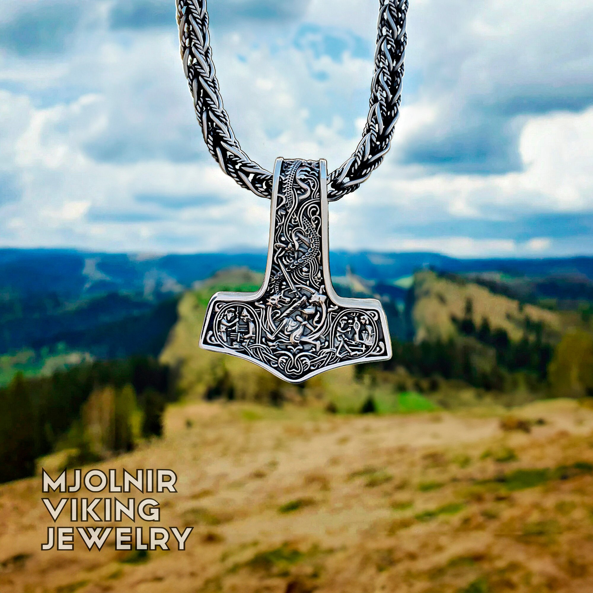 Sigurd and Fafnir Mjolnir Pendant. Authentic Thor Hammer Necklace ...