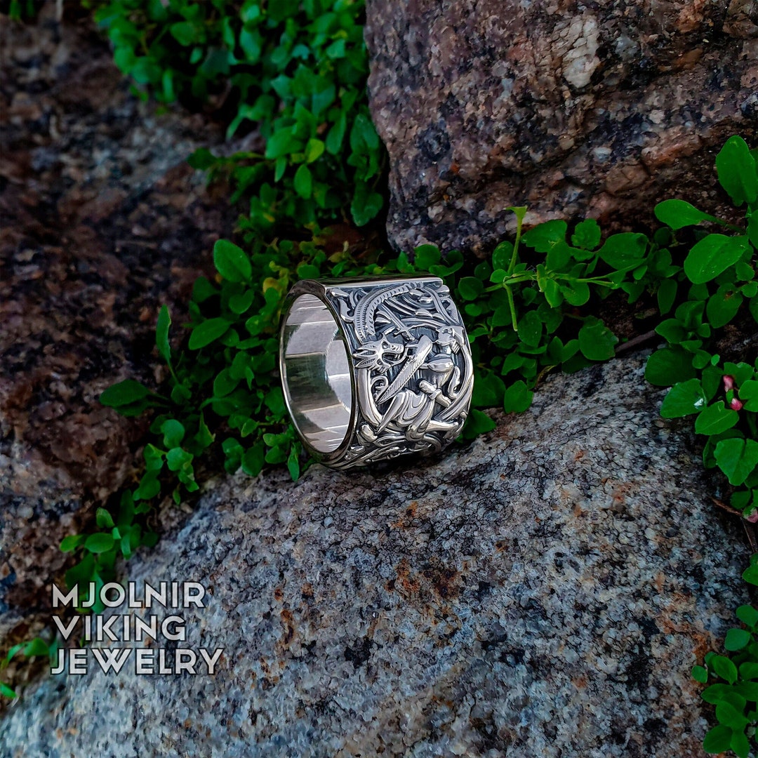Handcrafted Sterling Silver Sigurd and Fafnir Viking Ring - Etsy