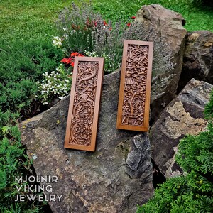 Sigurd and Fafnir Viking Wall Panel Set: Oak Wood Decor, Hylestad Stave ...