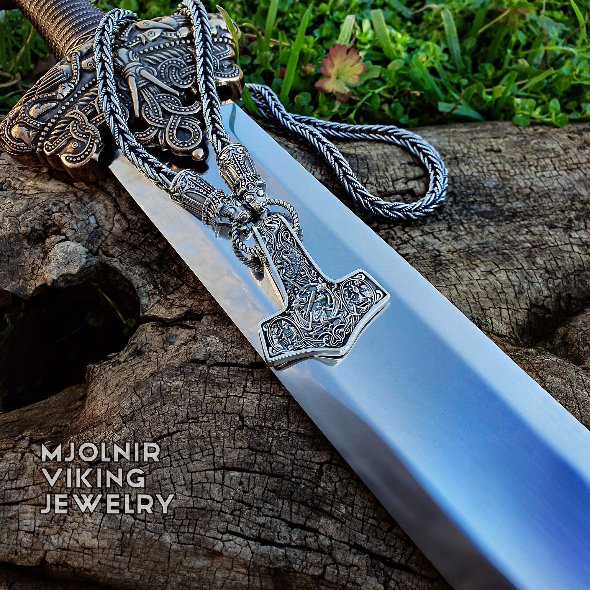 Sigurd and Fafnir Mjolnir Pendant. Authentic Thor Hammer Necklace ...