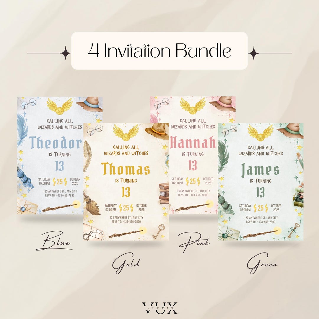 4 Wizard Invitation Template Bundle Wizards Witches Invite Magical ...