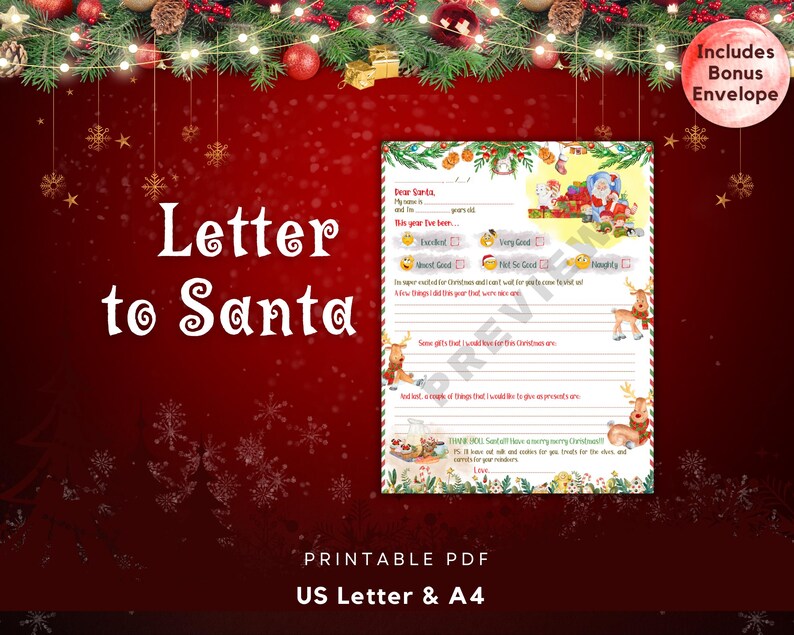 Printable Letter to Santa | Santa Letter and Certificate | Bonus ...