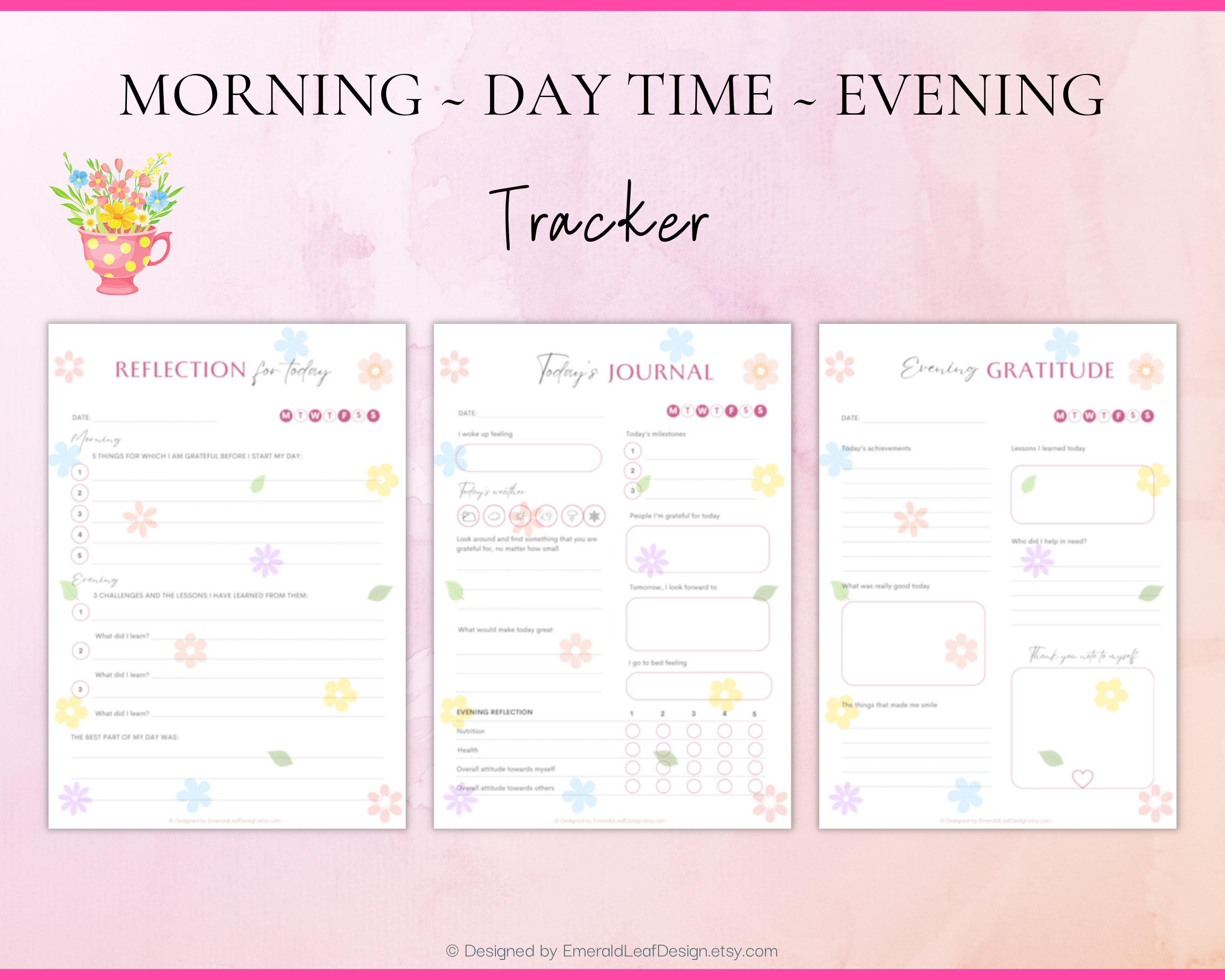 Floral Gratitude Journal Printable: Daily Reflection Prompts, Self-care ...