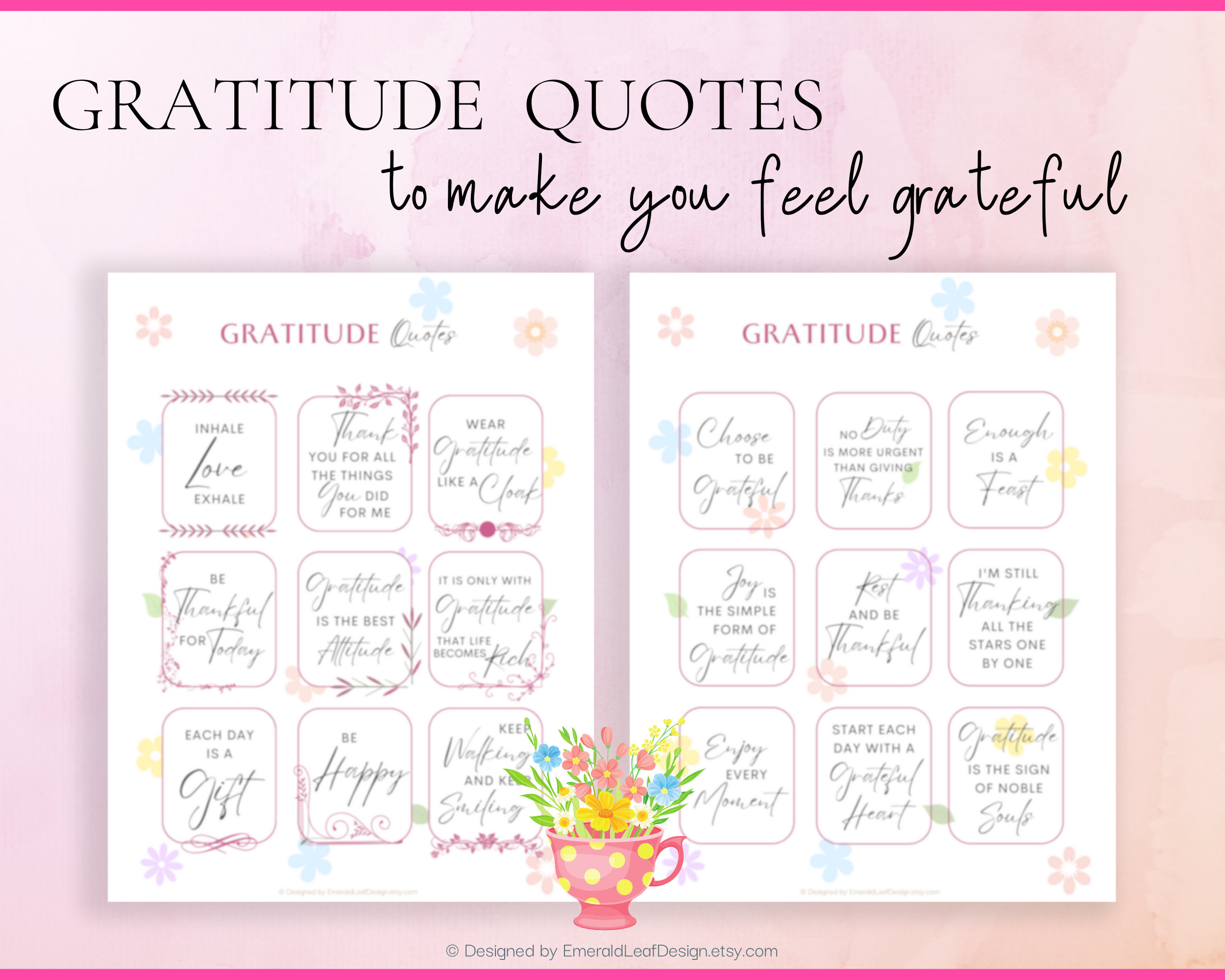 Floral Gratitude Journal Printable: Daily Reflection Prompts, Self-care ...