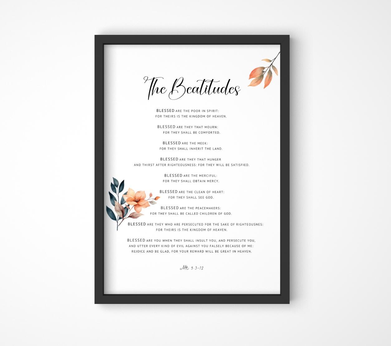 Beatitudes Bible Verse Printable Wall Art: Christian Home Decor (PDF ...