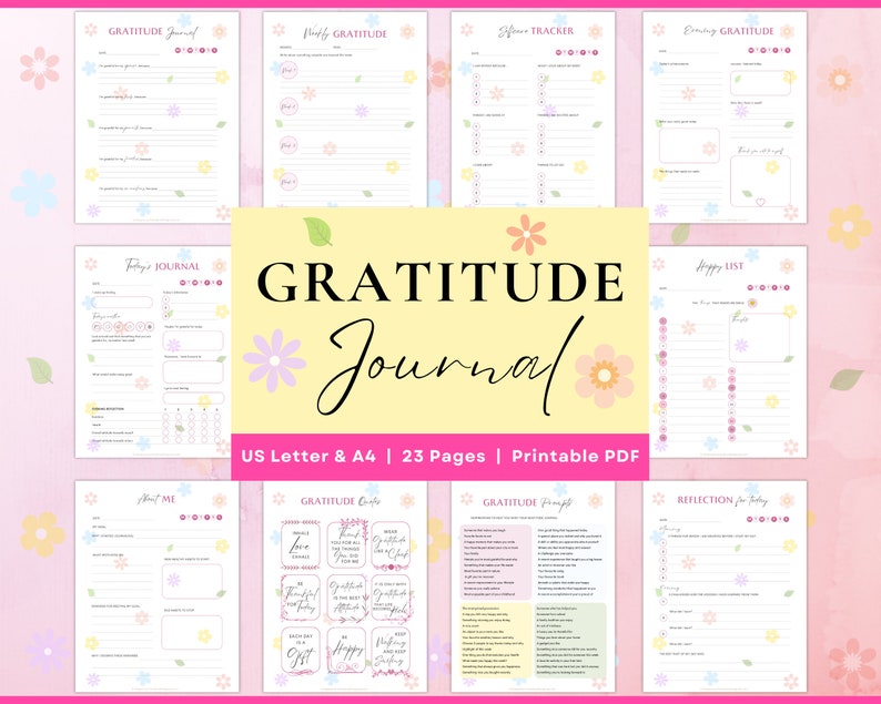 Floral Gratitude Journal Printable: Daily Reflection Prompts, Self-care ...