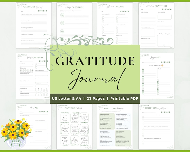 Gratitude Journal Printable in Olive Green Daily, Weekly, Monthly 24 ...