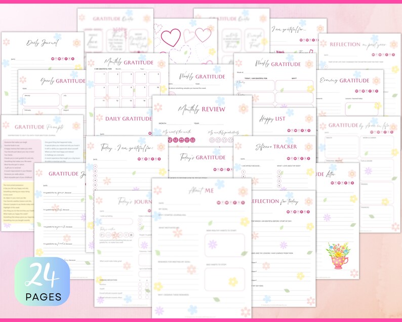 Floral Gratitude Journal Printable: Daily Reflection Prompts, Self-care ...