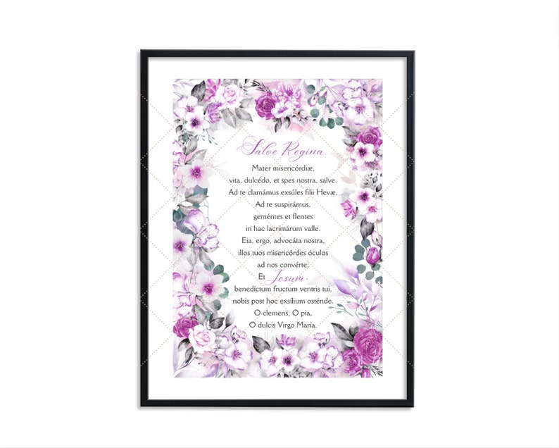 Salve Regina Prayer Latin: Floral Catholic Wall Art Print, Hail Holy ...