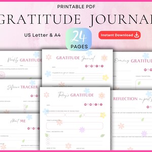Floral Gratitude Journal Printable: Daily Reflection Prompts, Self-care ...