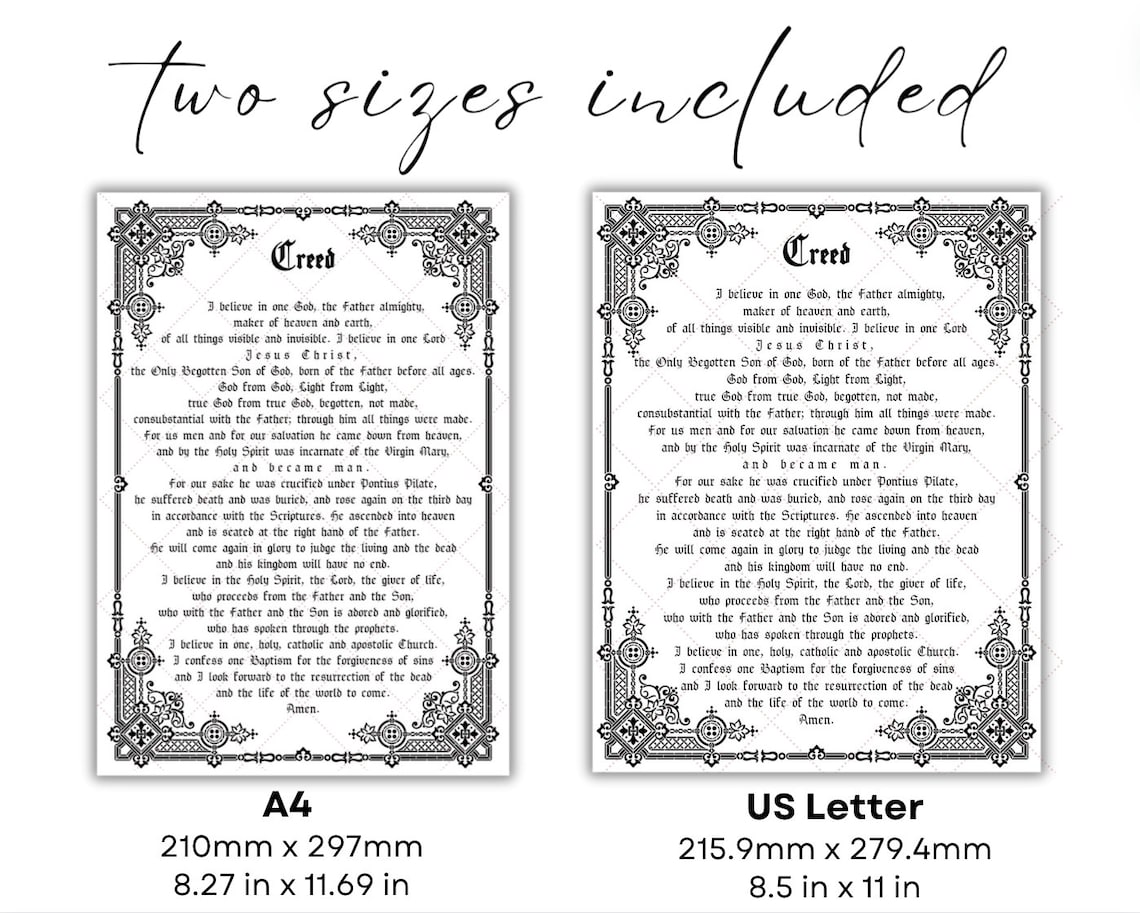 Creed Printable Prayer | Nicene Creed Wall Art | Instant Download Pdf ...