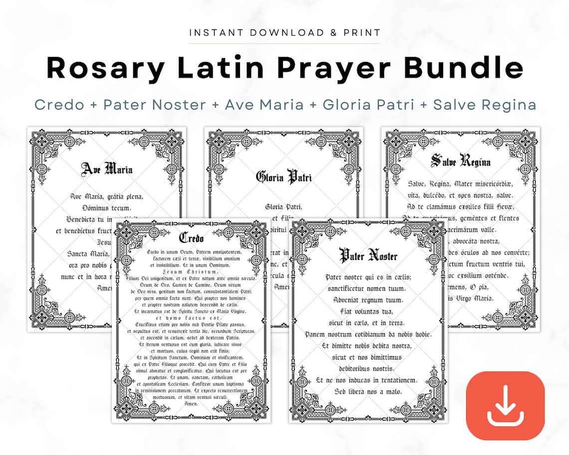Rosary Latin Prayer Printable Bundle Credo, Pater Noster, Ave Maria ...
