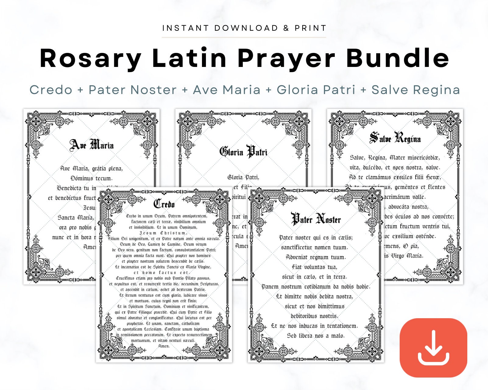Rosary Latin Prayer Printable Bundle | Credo, Pater Noster, Ave Maria ...