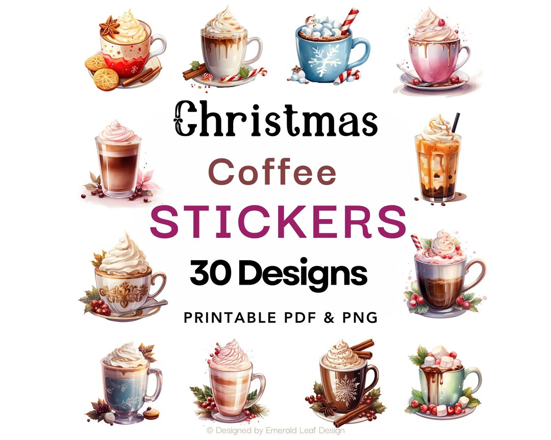 Colorful Printable Christmas Coffee Stickers - Etsy
