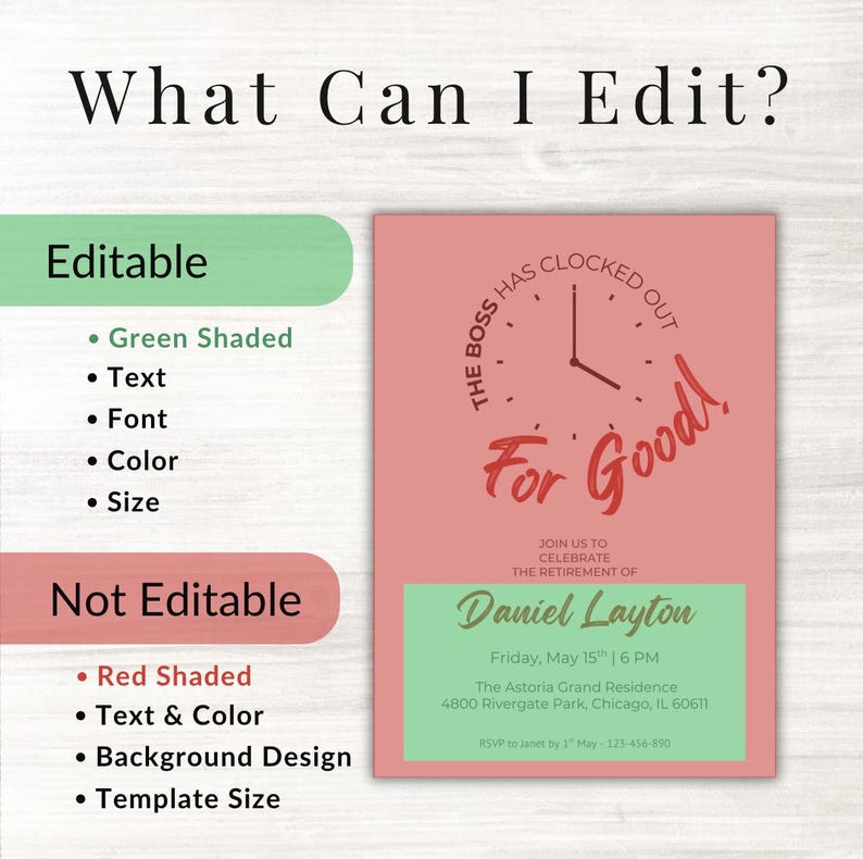 Boss CEO Retirement Invitation, Canva Editable Template, Office Party ...