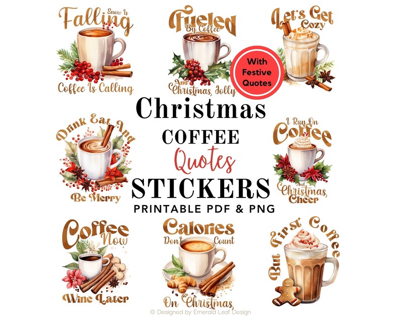 Printable Christmas Coffee Stickers With Fun Quotes Christmas Coffee ...