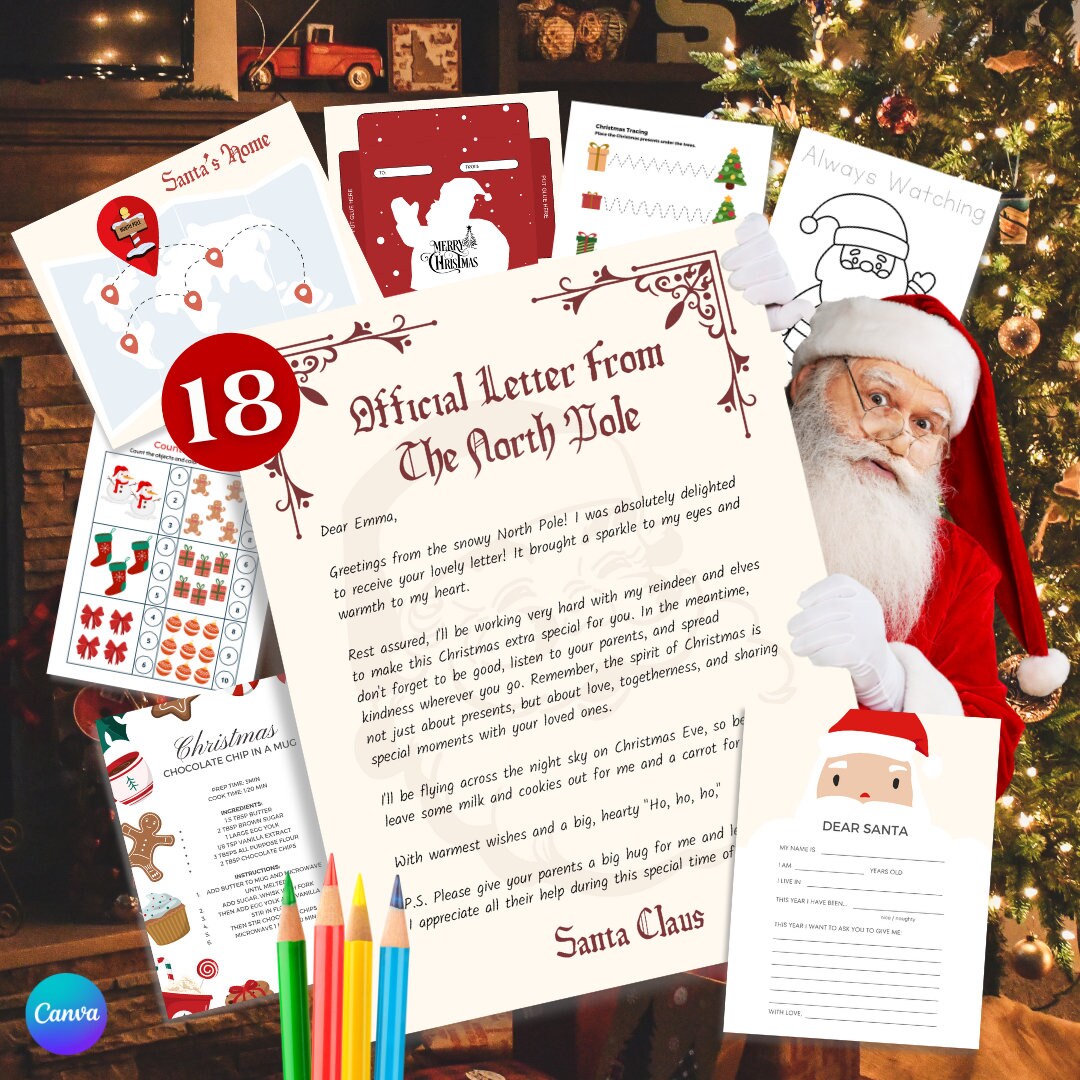 Santa Letter for Kids Gift List Coloring Pages Christmas Printable ...