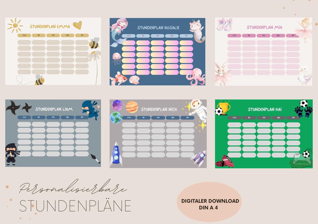 Timetable Customizable, Schoolchild, A4, Gift Idea for School ...