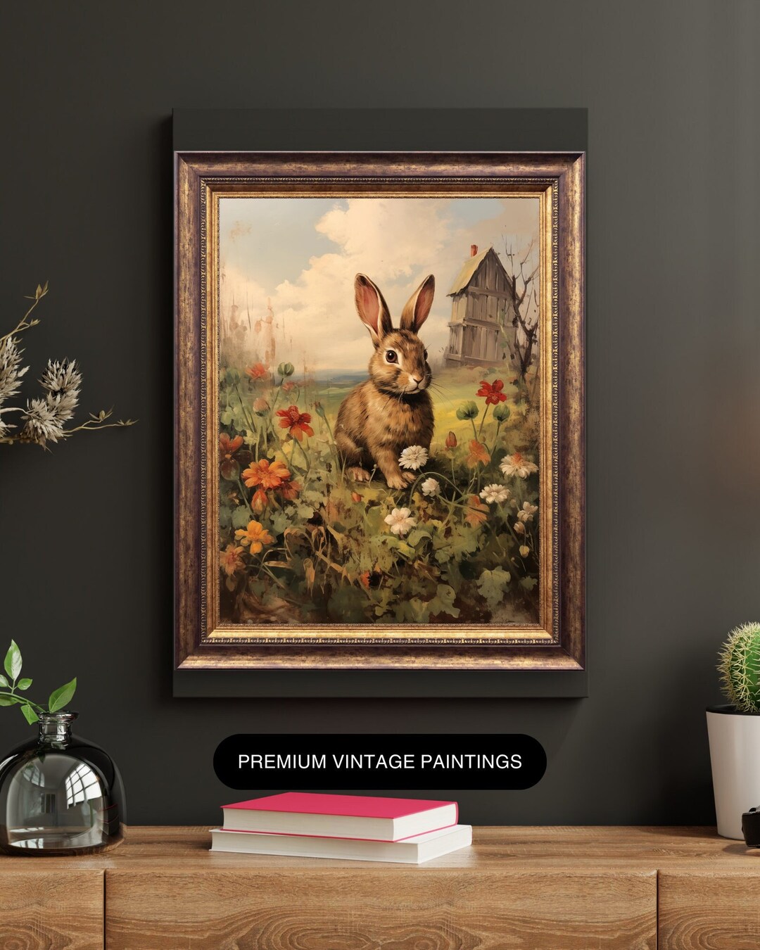 Field Bunny Print Vintage Bunny, Cottage Core, Nursery Art, Rustic ...