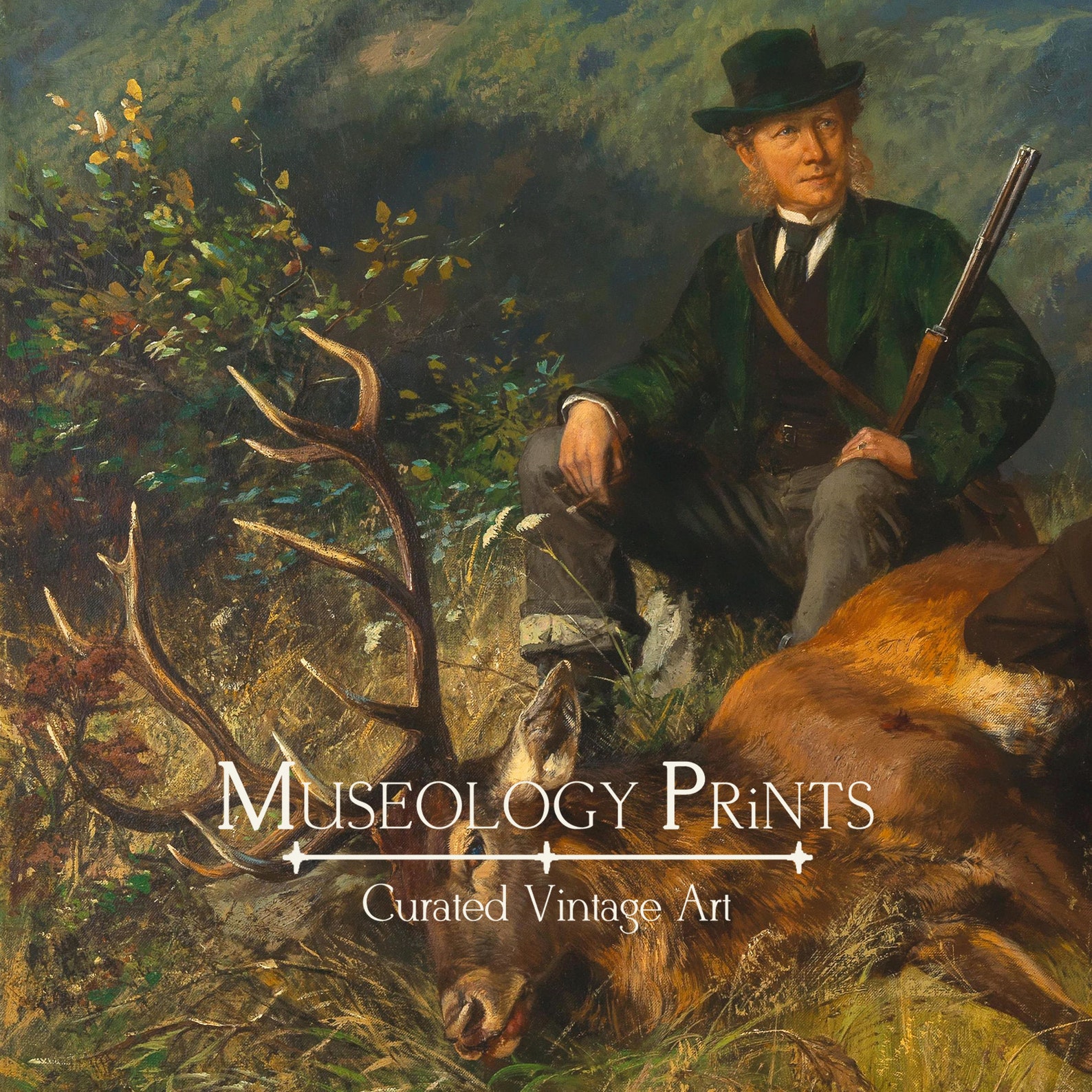 Stag Hunting Vintage Oil Painting Antique Deer Hunting Art Print Hunt ...