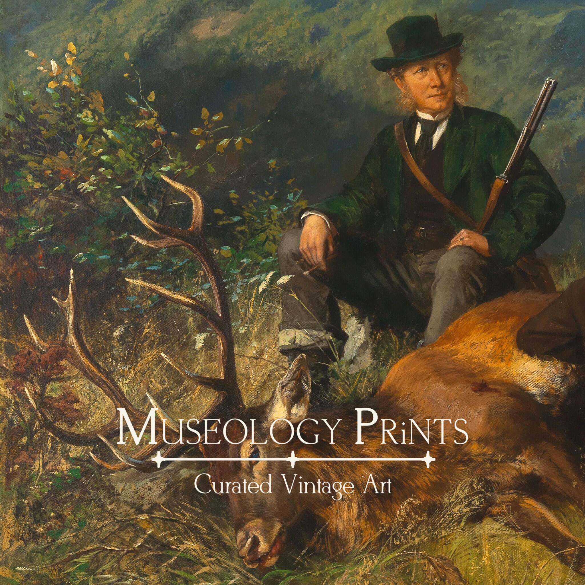 Stag Hunting Vintage Oil Painting | Antique Deer Hunting Art Print ...