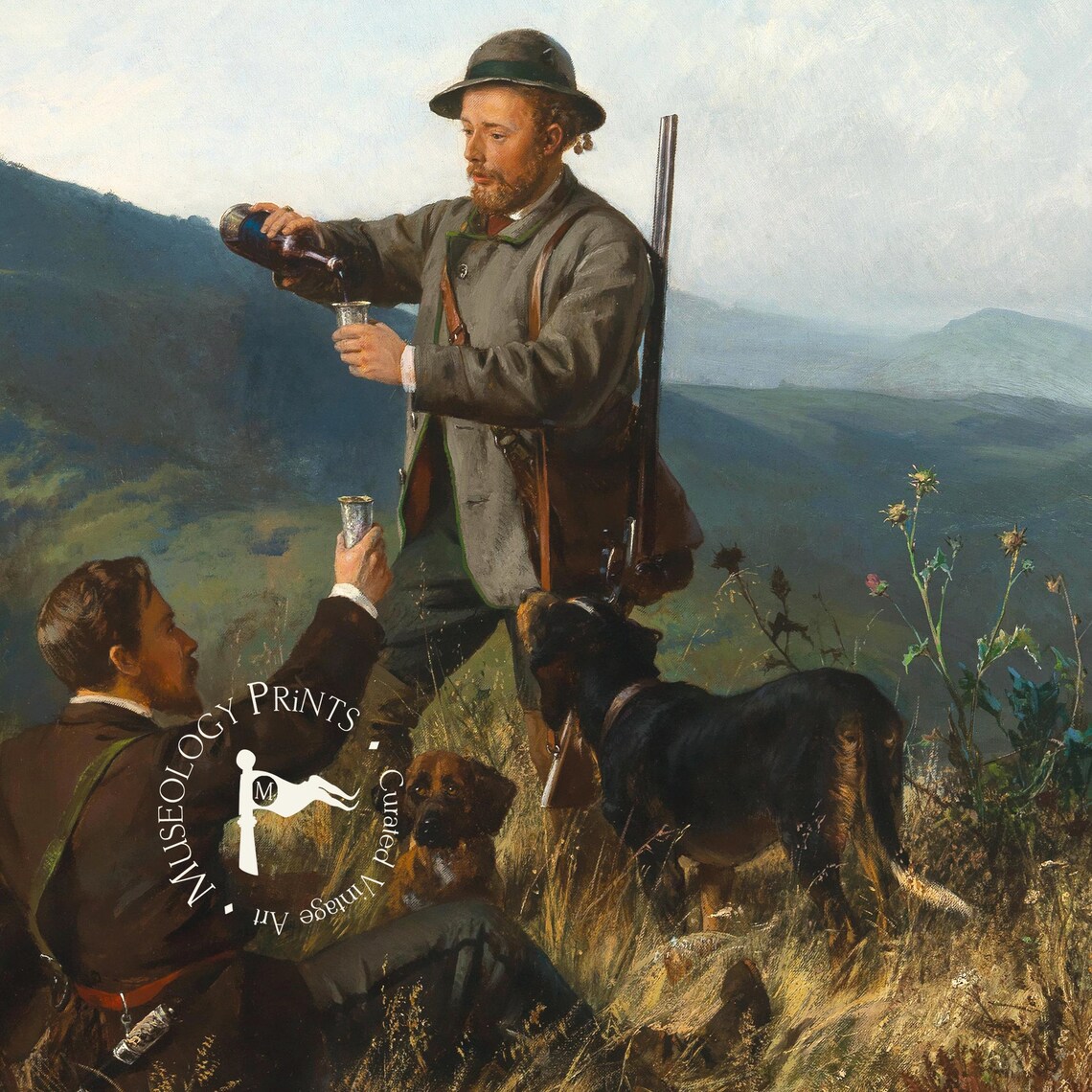 Stag Hunting Vintage Oil Painting Antique Deer Hunting Art Print Hunt ...