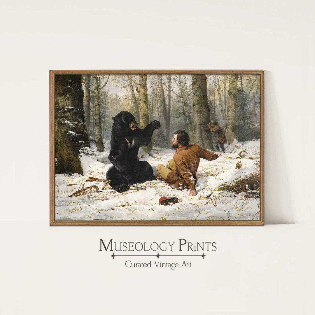 Winter Black Bear Hunting Vintage Oil Painting | Winter Frontier ...