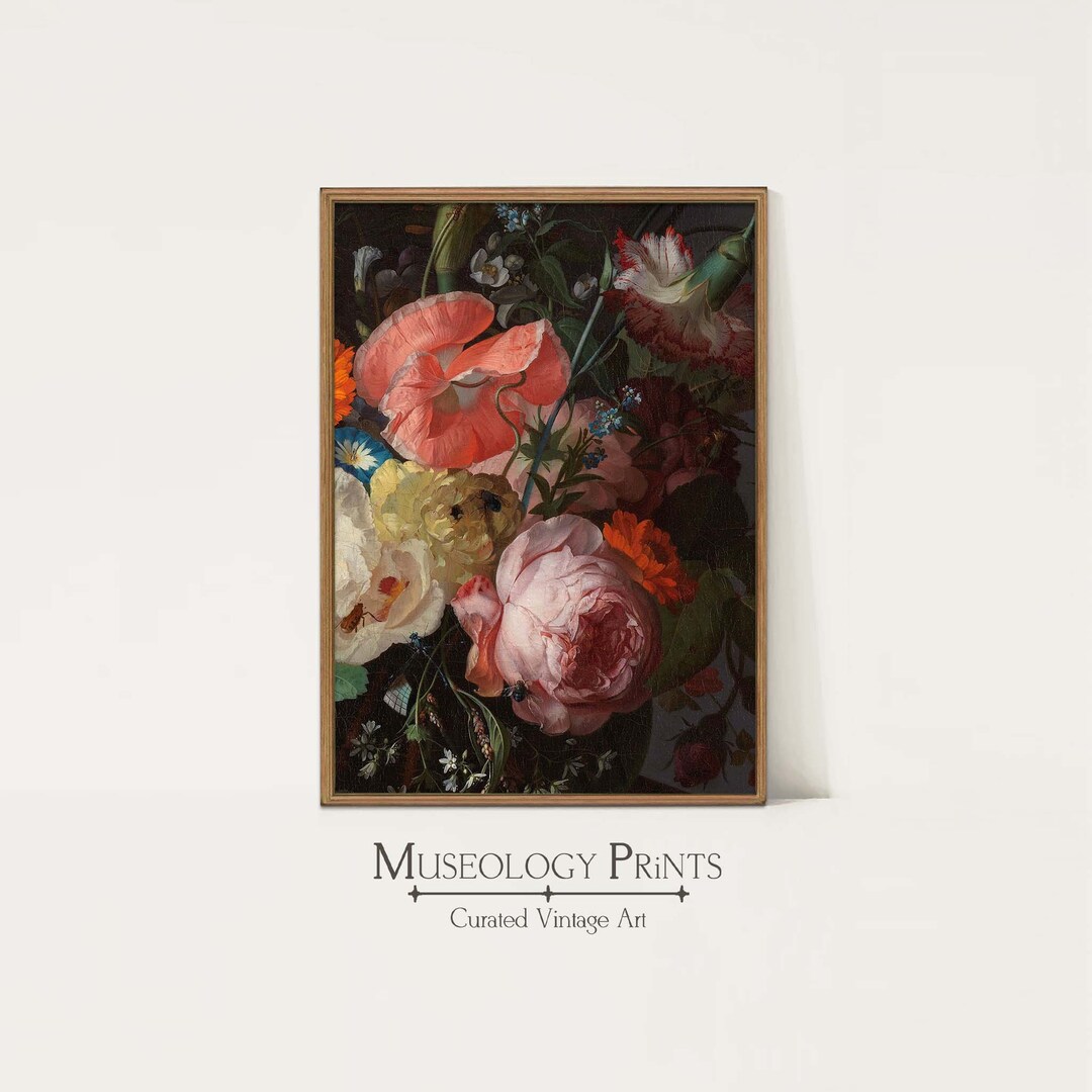 Vintage Valentine's Day Bouquet of Roses Poppies Oil Painting | Moody ...
