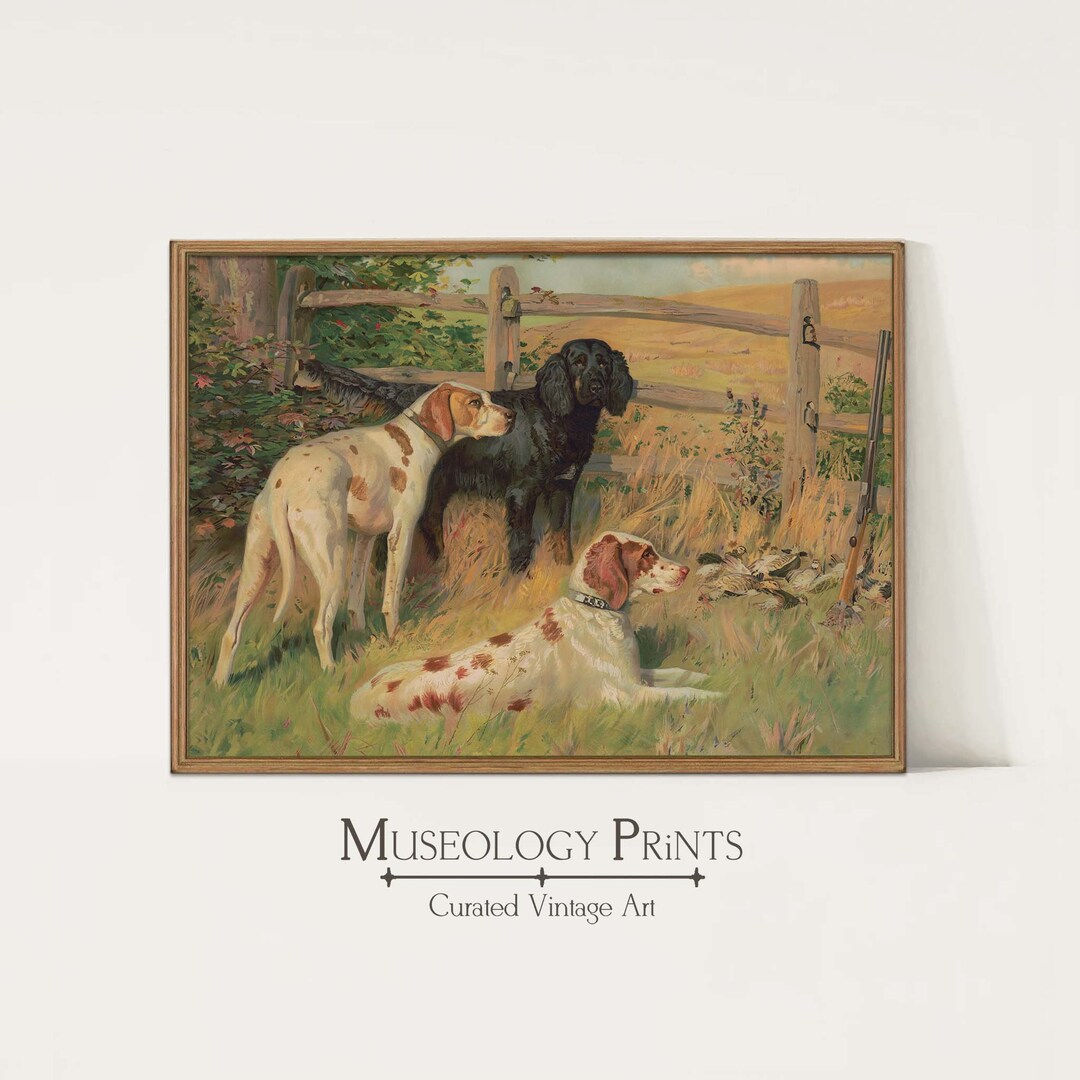 Bird Dog Hunting Decor | Hunter Gift Vintage Painting | Antique Hunting ...