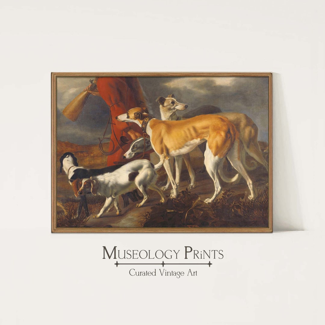 Antique Hunting Dogs With Hunter | Vintage Hunting Scene Portrait Art ...