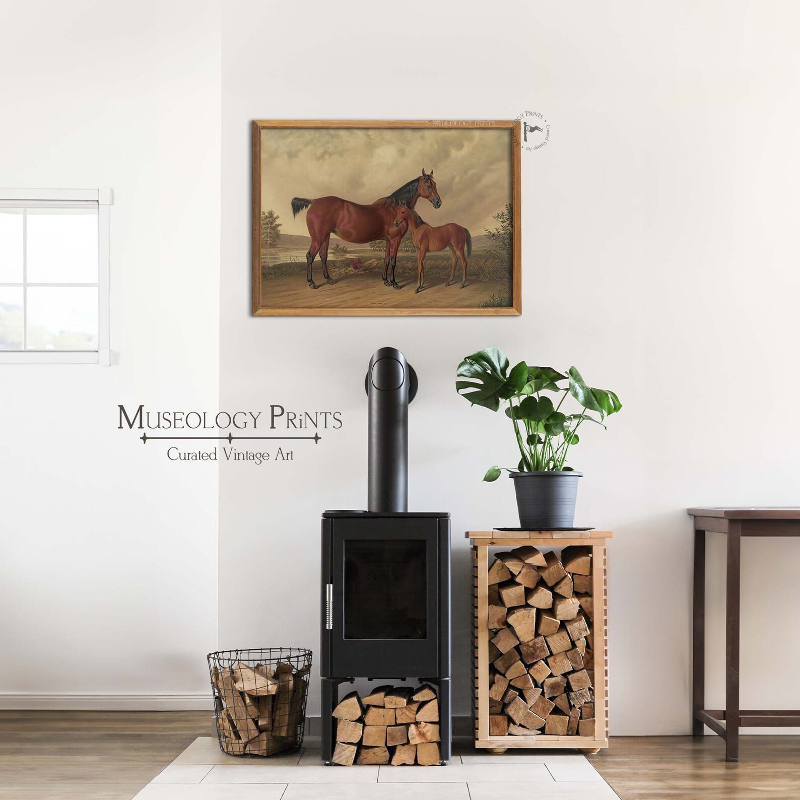 Brown Horse & Colt Painting | Antique Equestrian Decor | Landscape ...
