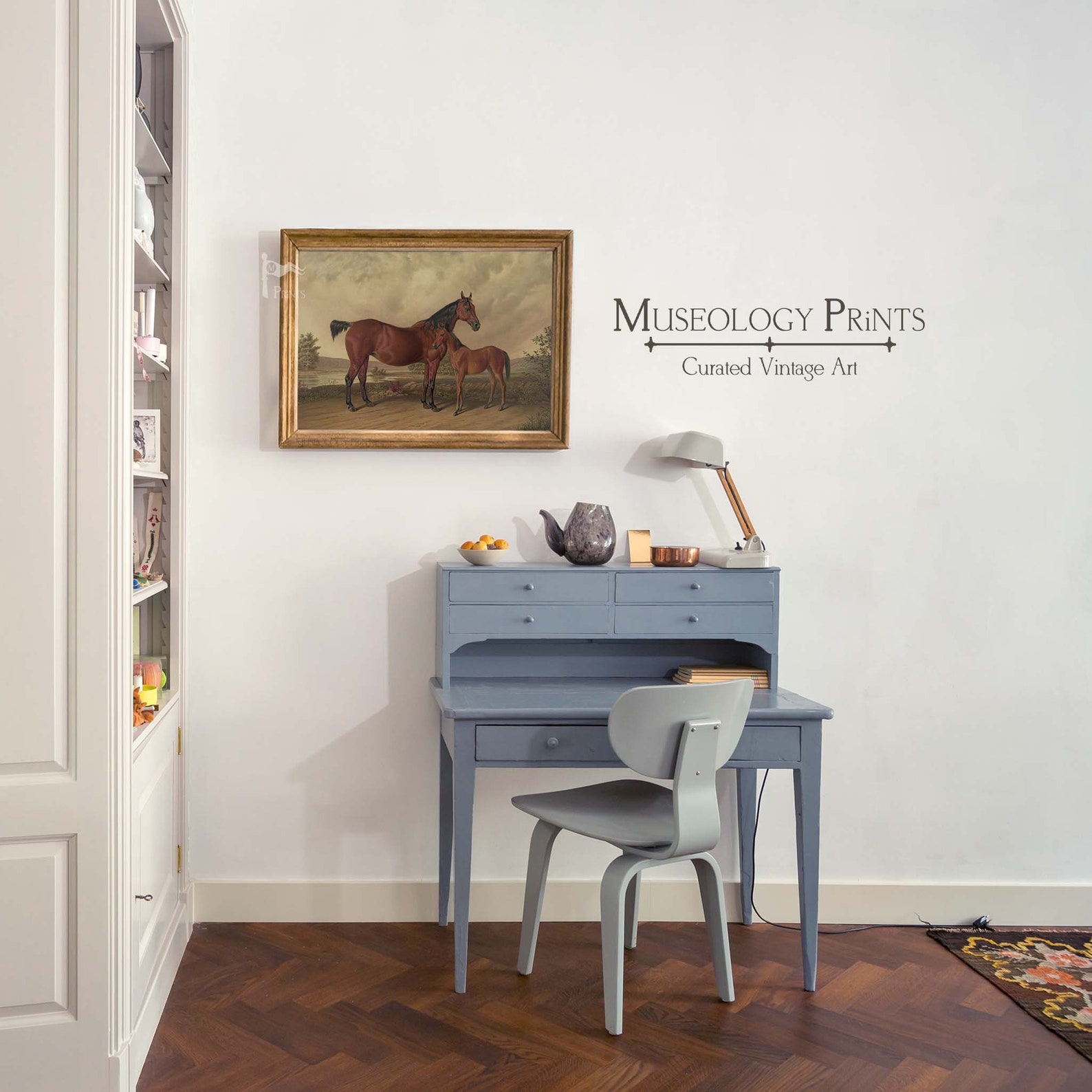 Brown Horse & Colt Painting | Antique Equestrian Decor | Landscape ...