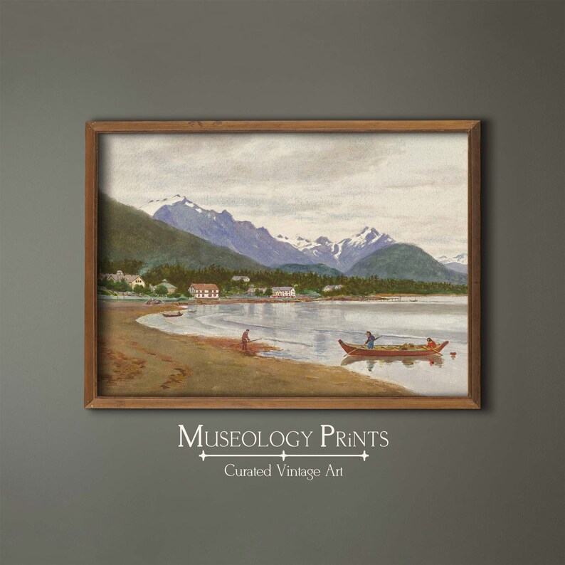 Alaskan River Landscape Painting Vintage Sitka Fishing Village Decor ...
