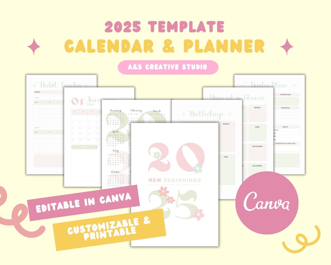 2025 Calendar Planner Template Editable in Canva - Etsy