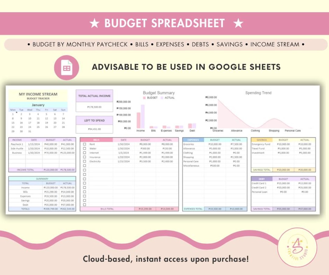 Monthly Budget Tracker Google Sheets Budget Tracker - Etsy