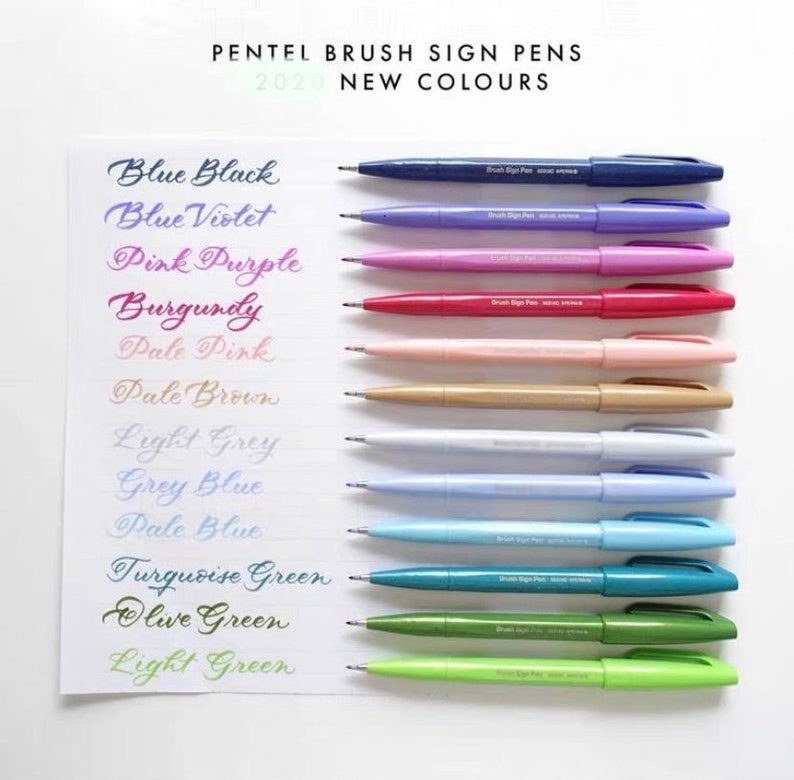 Pentel Calligraphy and Brush Sign Pens,fude Touch, 12 Colors Set - Etsy