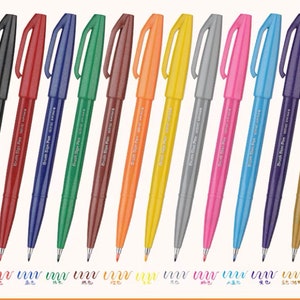 Pentel Calligraphy and Brush Sign Pens,fude Touch, 12 Colors Set - Etsy
