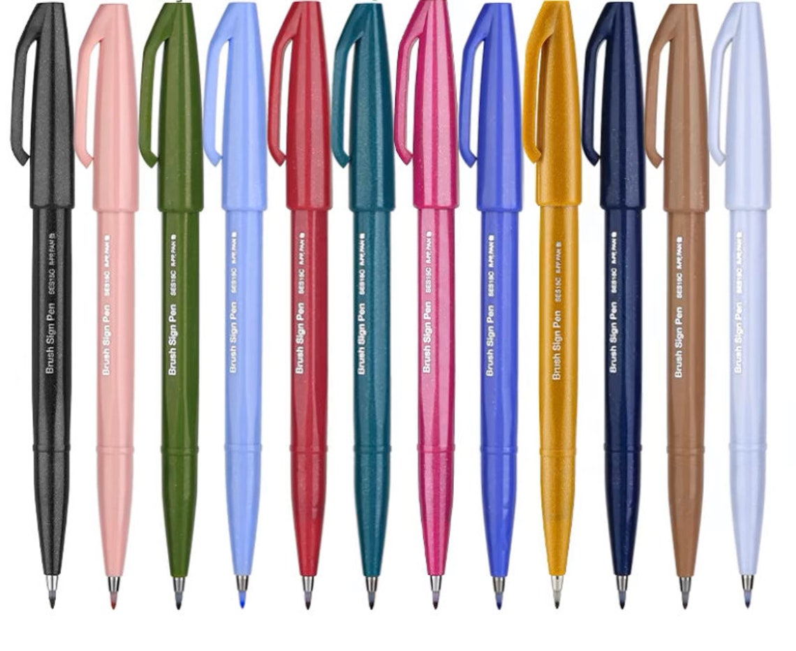 Pentel Calligraphy and Brush Sign Pens,fude Touch, 12 Colors Set - Etsy