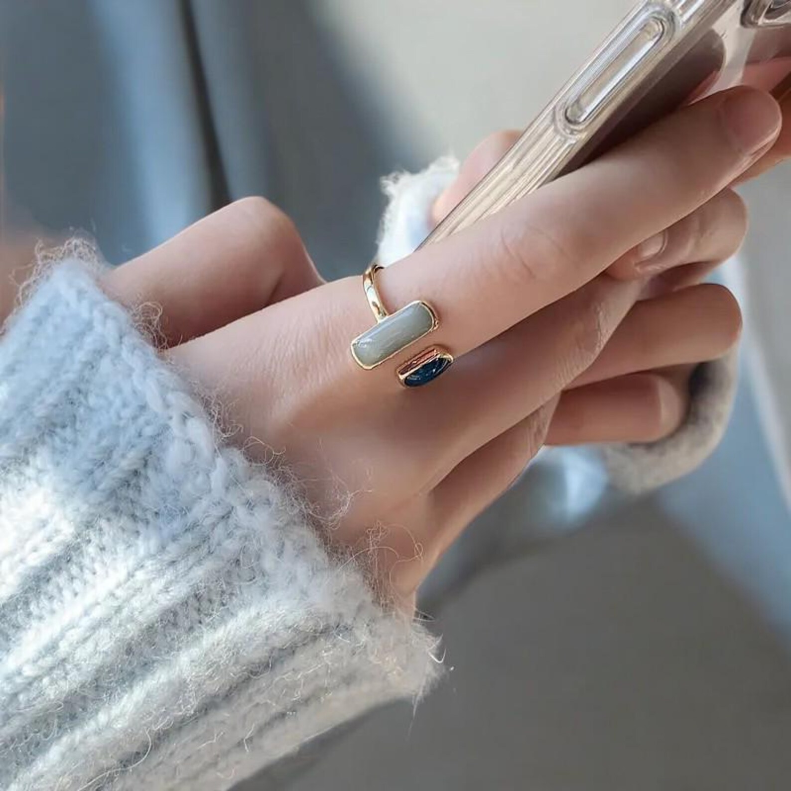 Glaze Irregular Ring, Minimalist Ring, Dainty Ring, Mother of Pearl ...