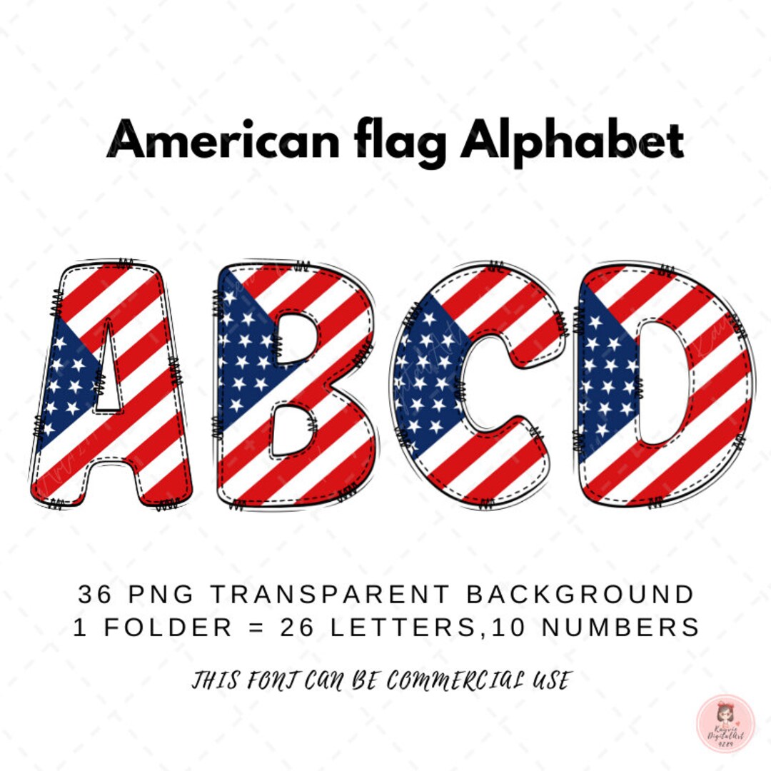 USA Flag Alphabet Doodle Letters American Flag, Doodle Letters American ...