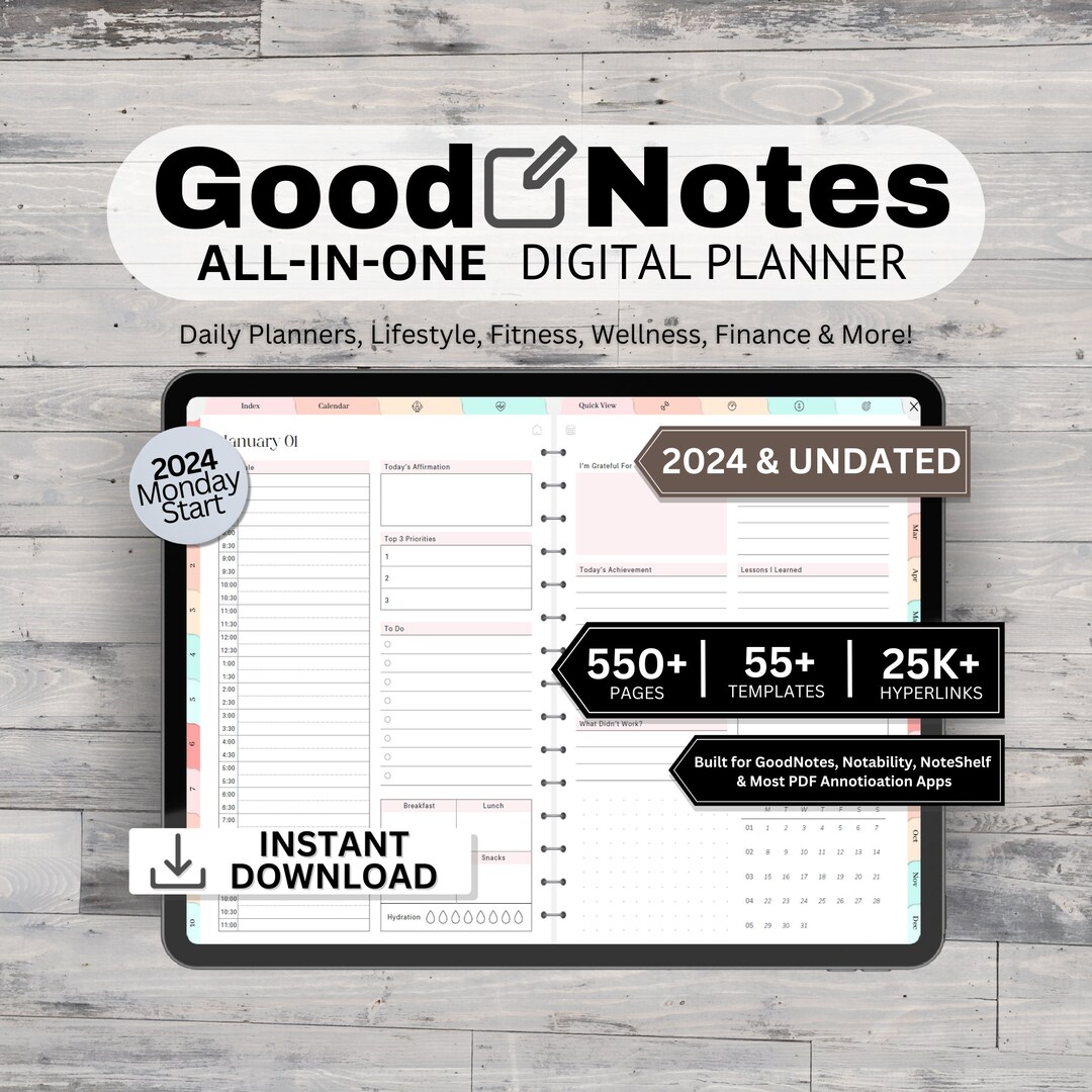 Good Notes Planner | 2024 iPad Digital Planner for Daily, Monthly ...