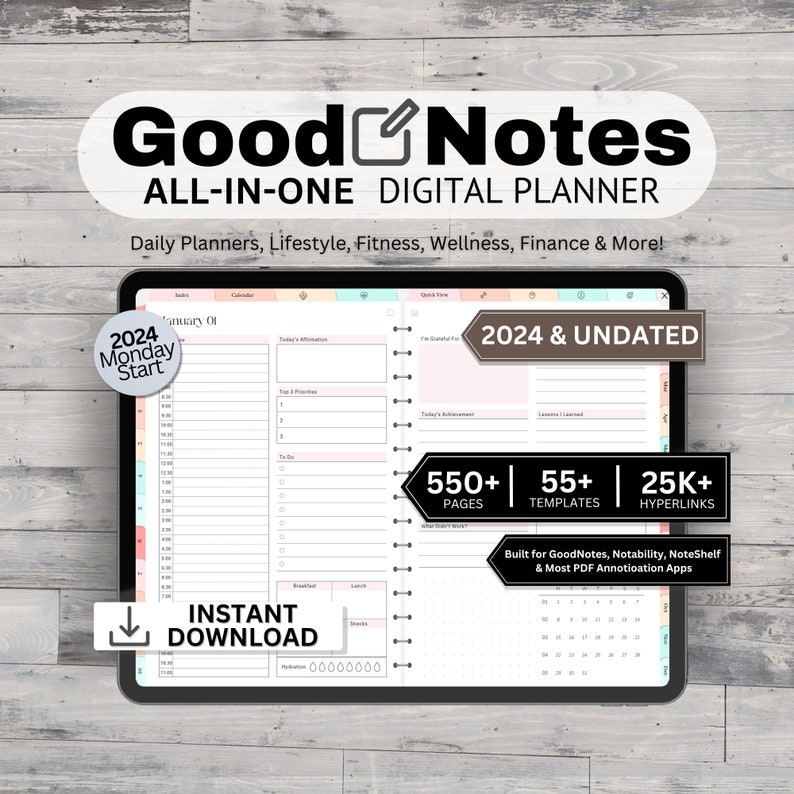 Good Notes Planner | 2024 iPad Digital Planner for Daily, Monthly ...