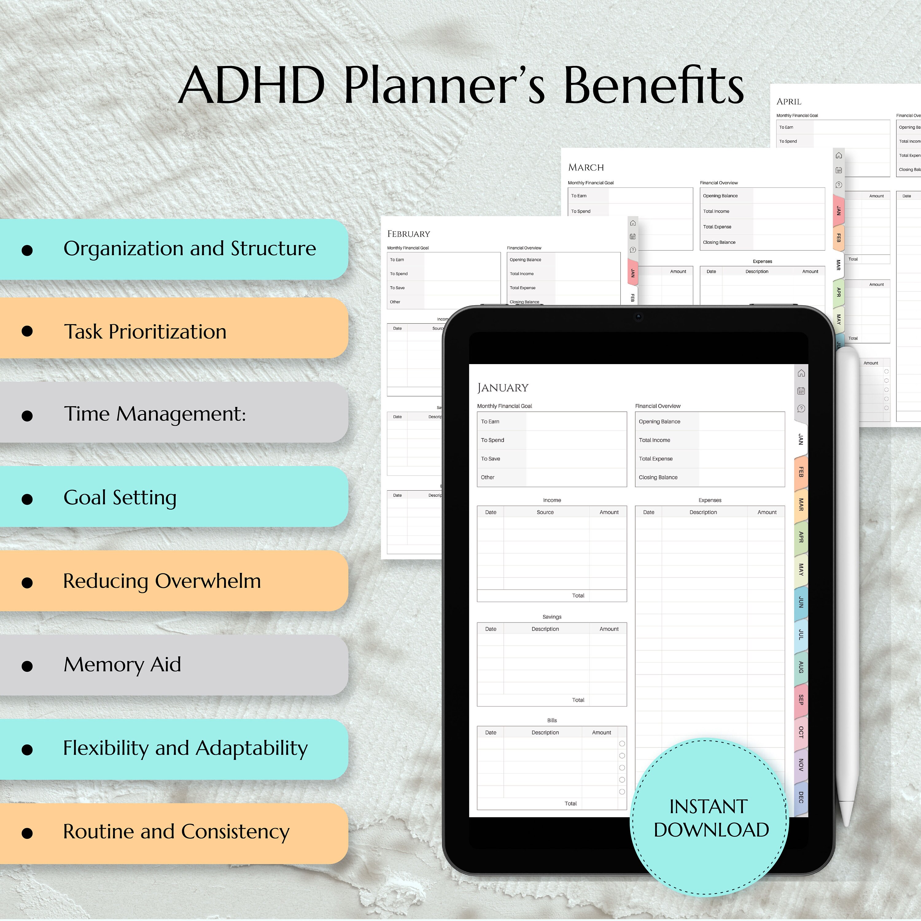 ADHD Planner, Self Care Planner, 2024 Digital Planner, ADHD Digital ...