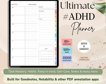 ADHD Planner, Self Care Planner, 2024 Digital Planner, ADHD Digital ...