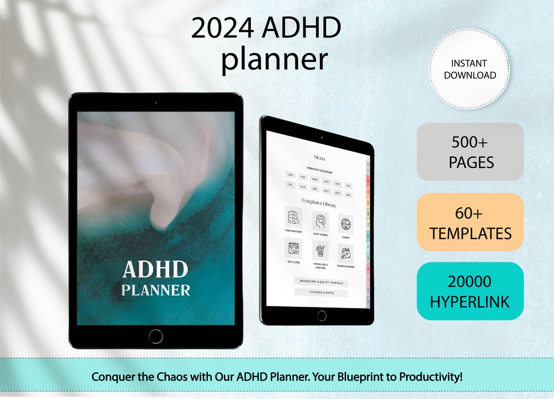 ADHD Planner, Self Care Planner, 2024 Digital Planner, ADHD Digital ...