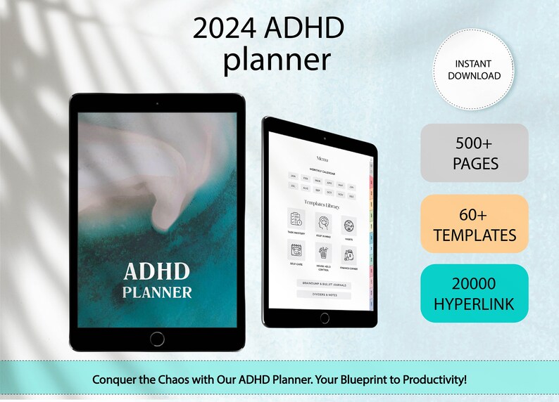 ADHD Planner, Self Care Planner, 2024 Digital Planner, ADHD Digital ...