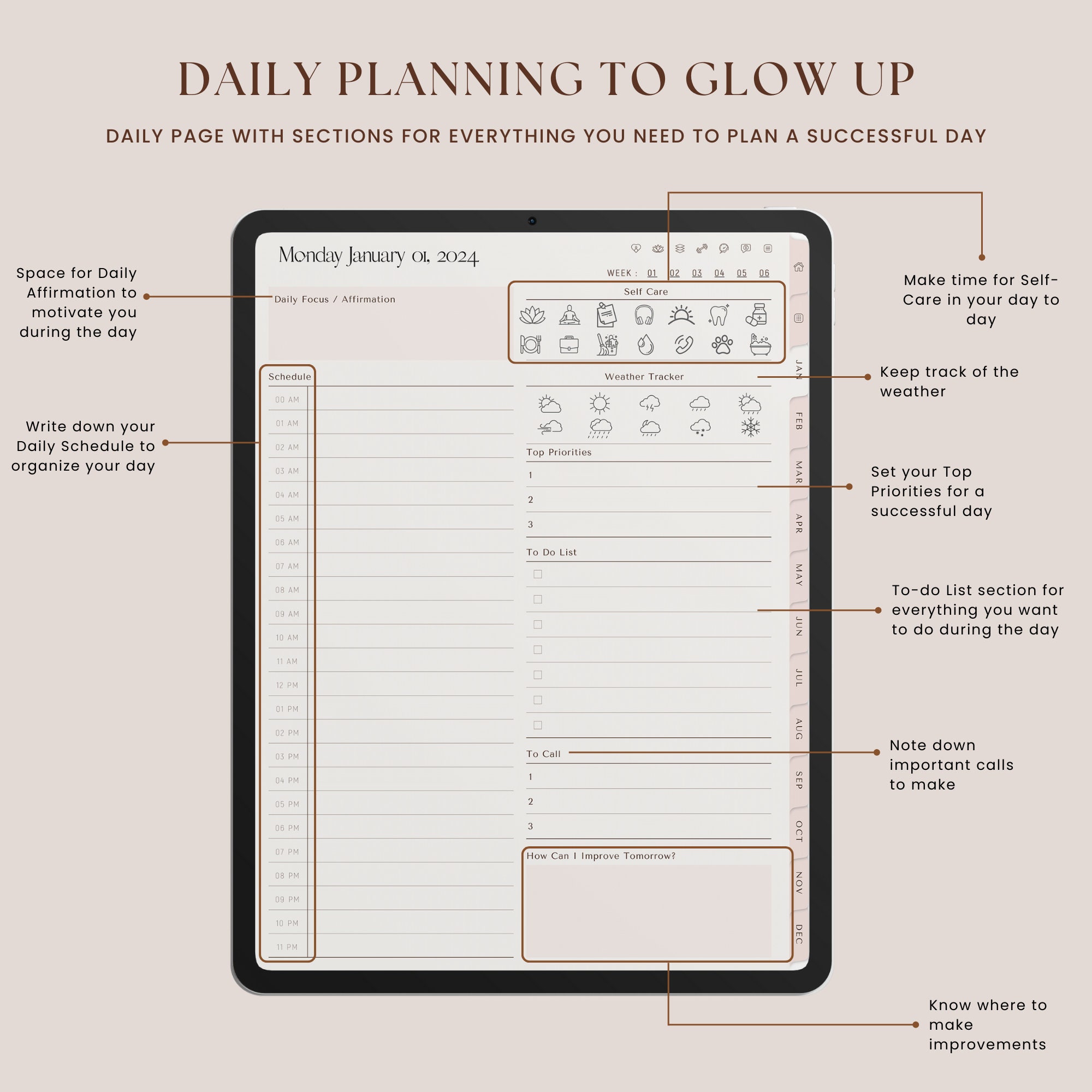 That Girl Self Care Planner, 2024 Digital Planner, 2024 Daily, Weekly ...