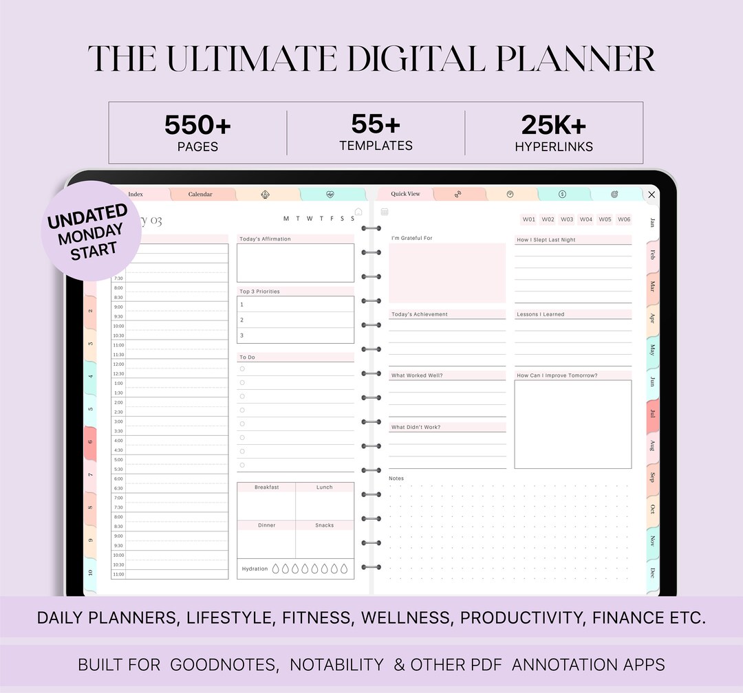 Undated Digital Planner | Goodnotes Planner | Daily Weekly Monthly ...